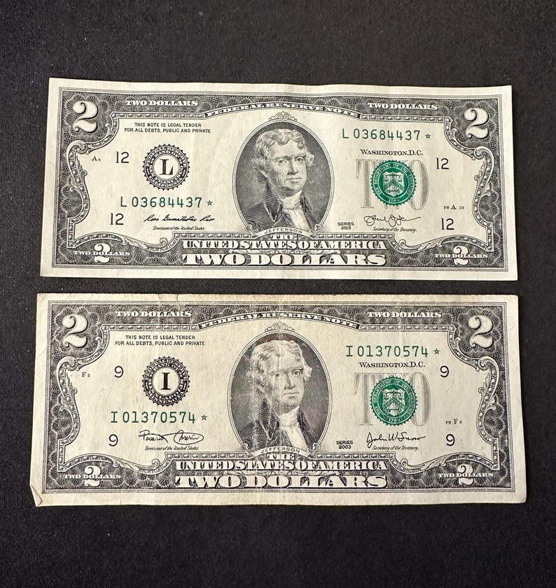 Set of 2 2003 Two Dollar Bill STAR NOTES Rare Currency - Etsy