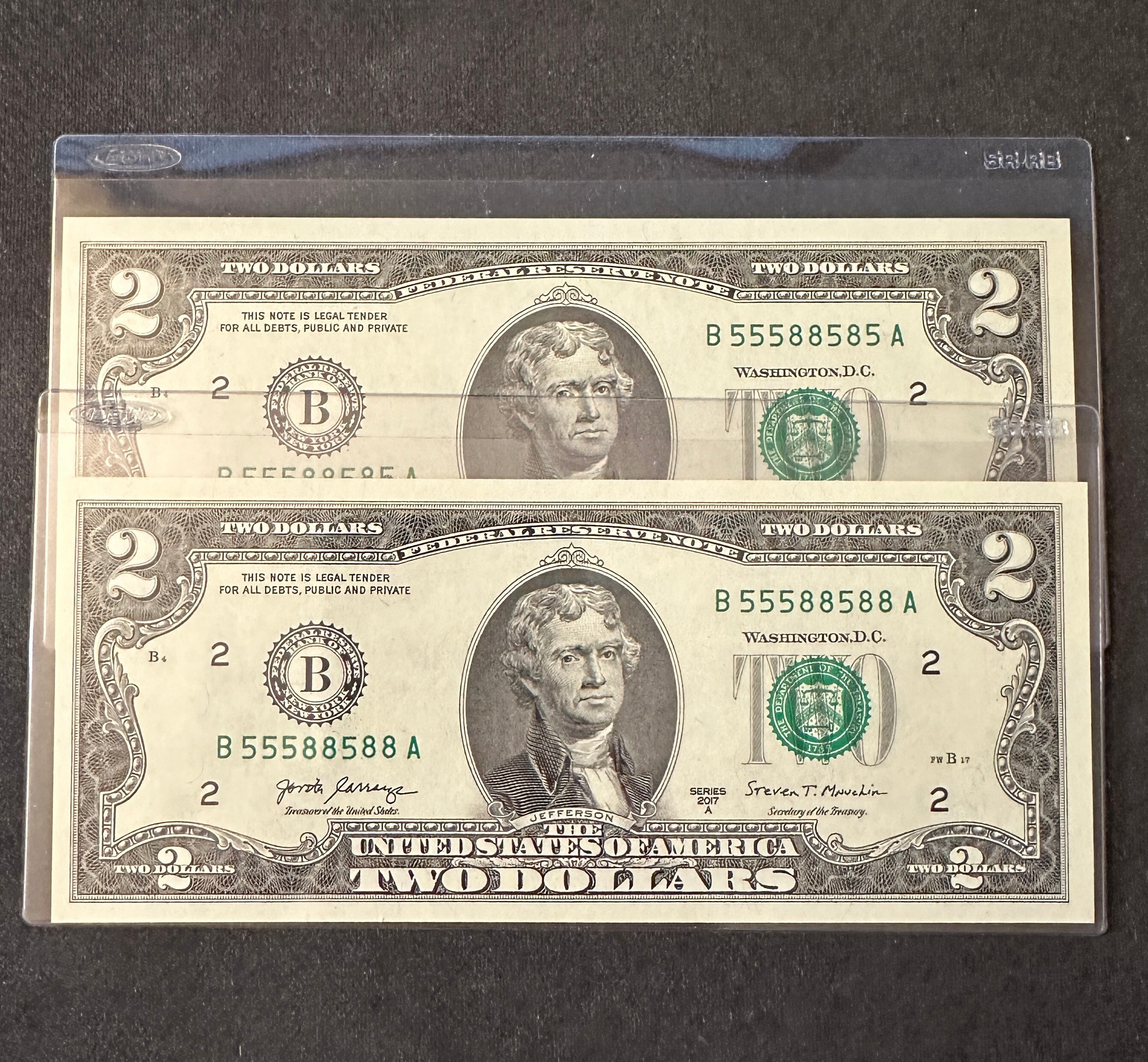Set of 2 Two Dollar Bills With BINARY Serial Numbers OR Fancy Serial ...