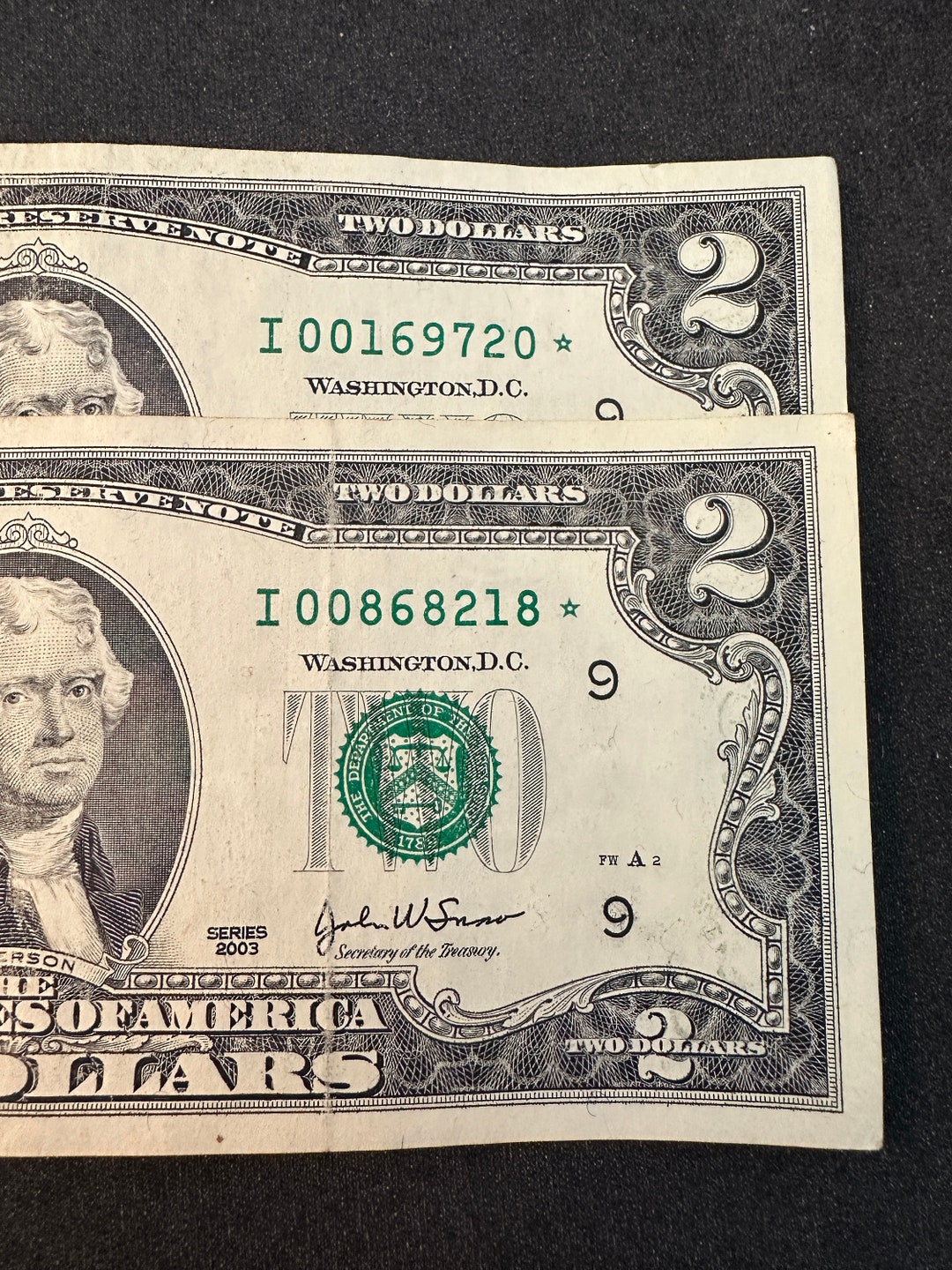 Set of 2 Two Dollar Bill STAR NOTES 2003 Series - Etsy