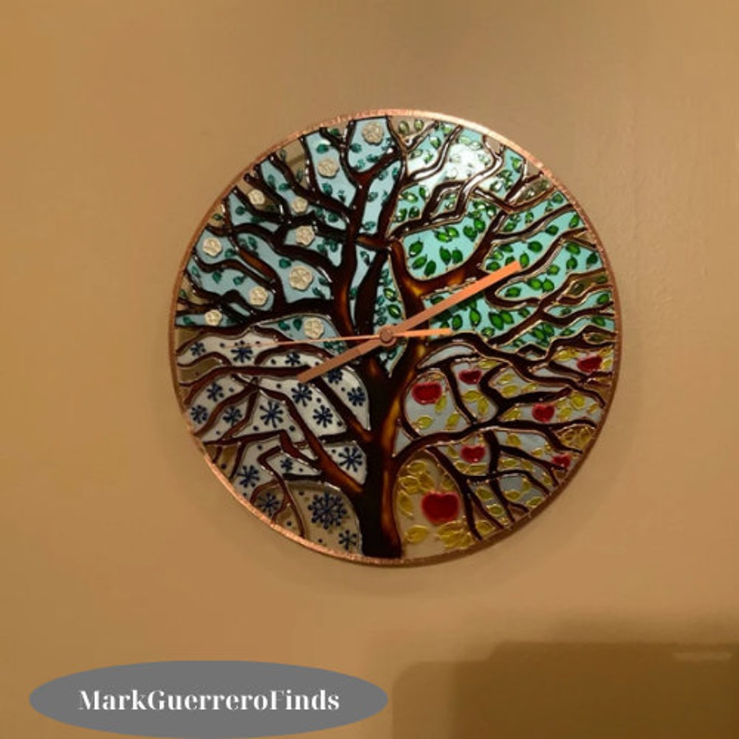 Four Seasons Stained Glass Clock, Wall Clock, Glass Painting, Hand ...