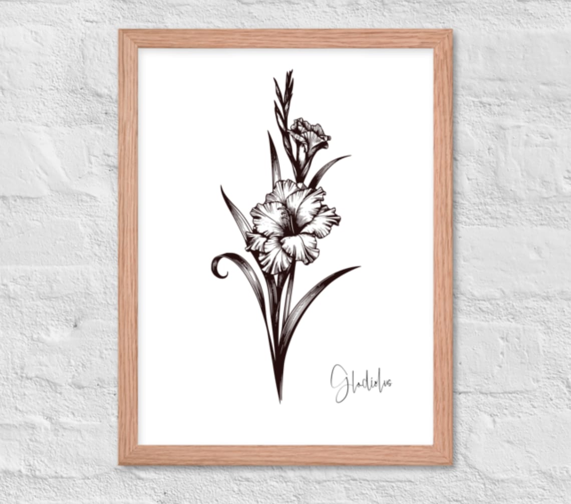 Gladiolus Birth Flower Line Art Birth Month Flower August Flower ...