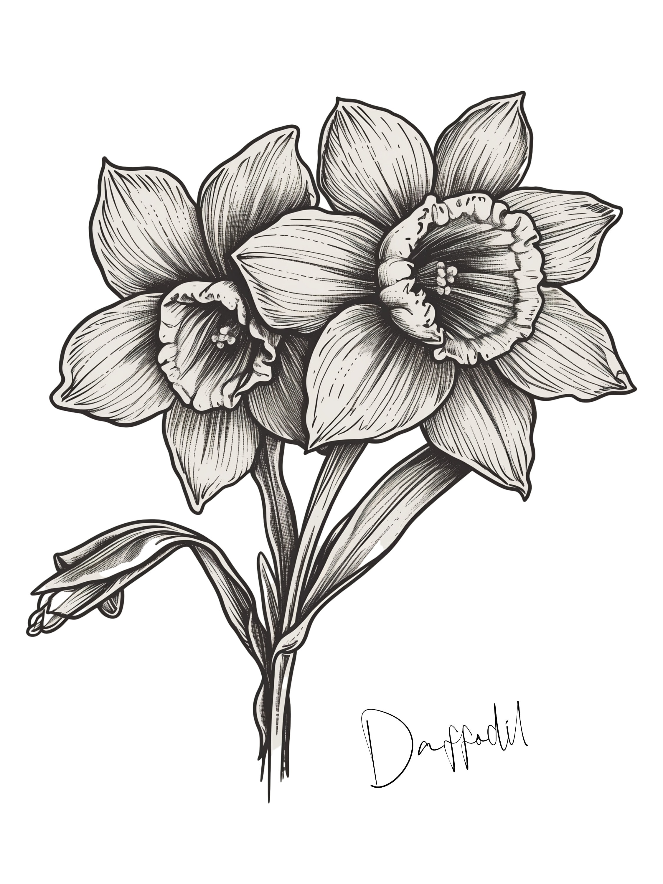Daffodil Birth Flower Line Art Birth Month Flower Daffodil Flower Line ...