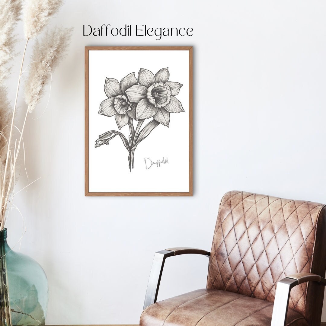 Daffodil Birth Flower Line Art Birth Month Flower Daffodil Flower Line ...