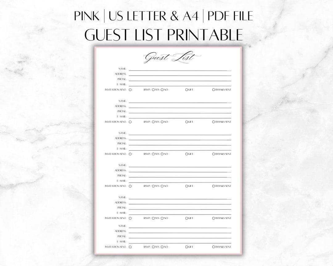 Printable Guest List Template | Printable Event Planner Log Template ...