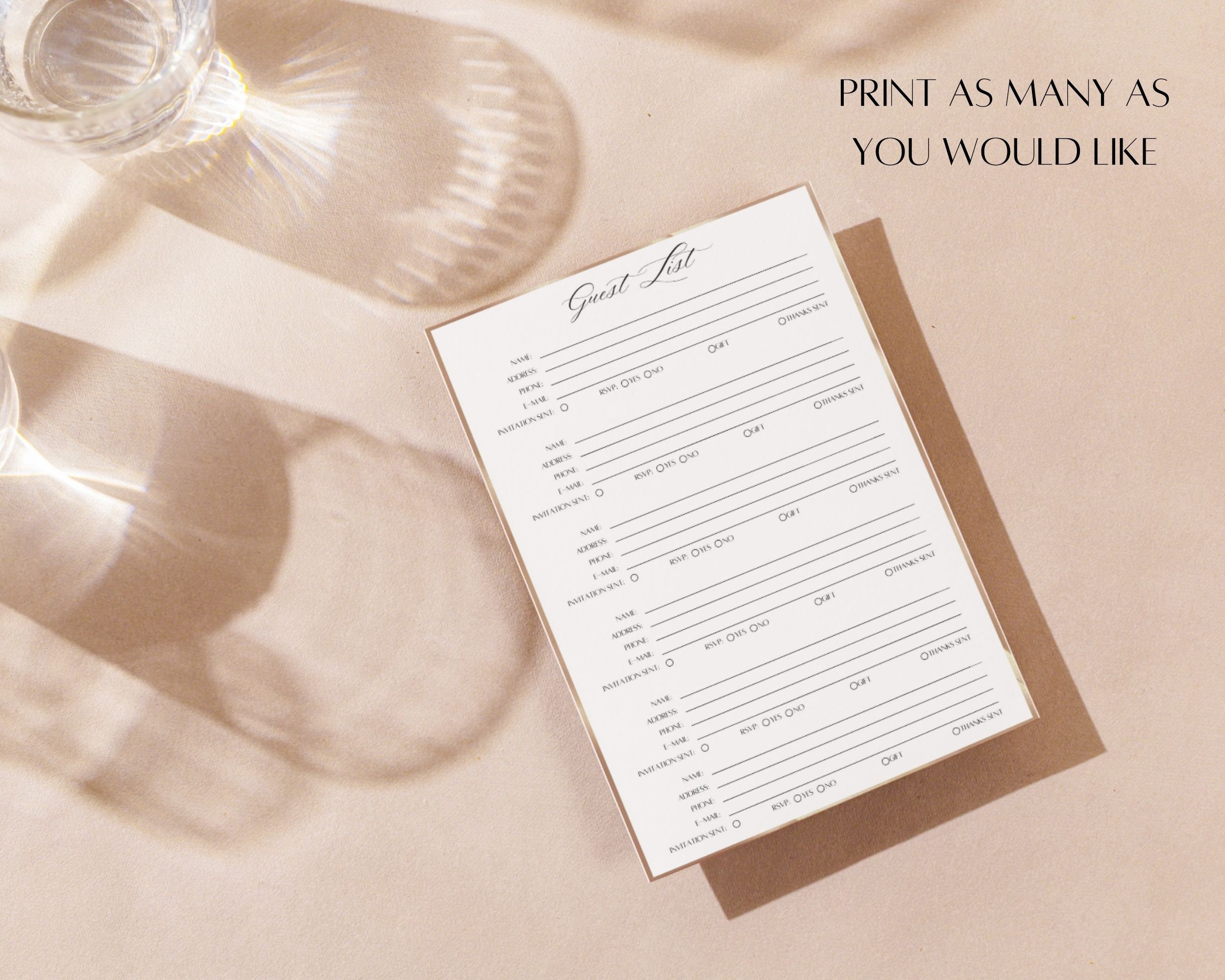 Printable Guest List Template | Printable Event Planner Log Template ...