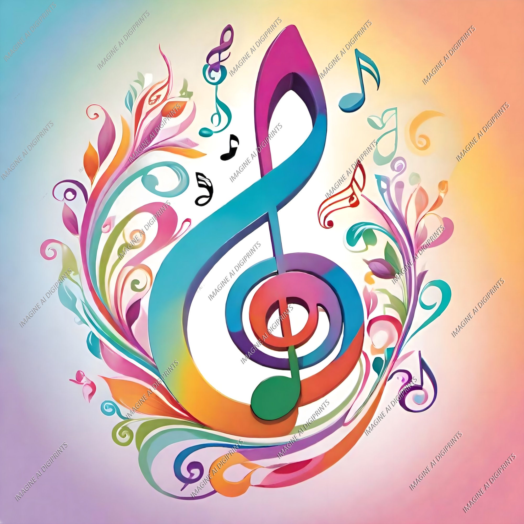 Musical Treble Clef 1 Digital Art Print, AI Generated, Wall Art ...