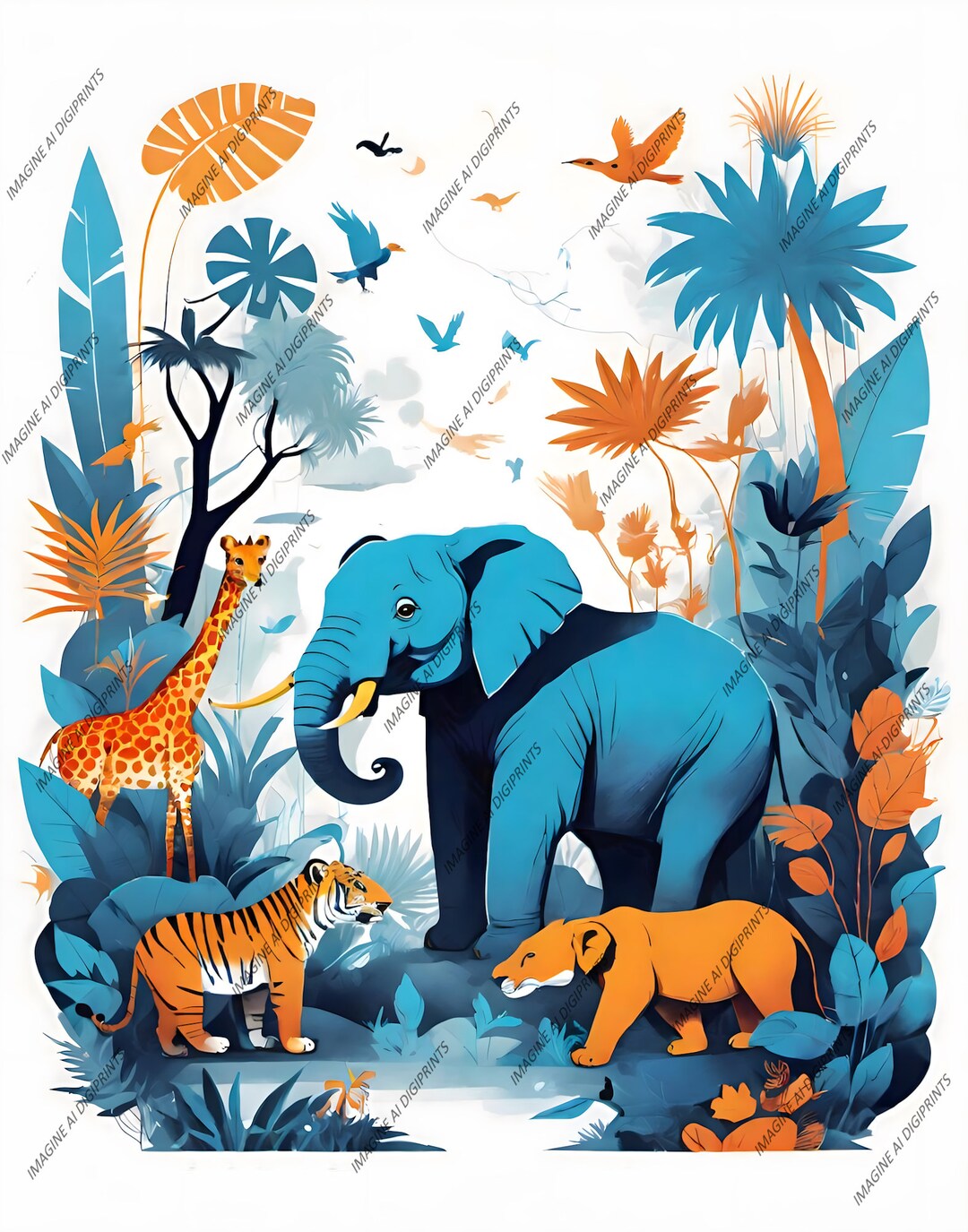 Jungle Animals 1, Kid's Art, Digital Art Print, AI Generated, Wall Art ...