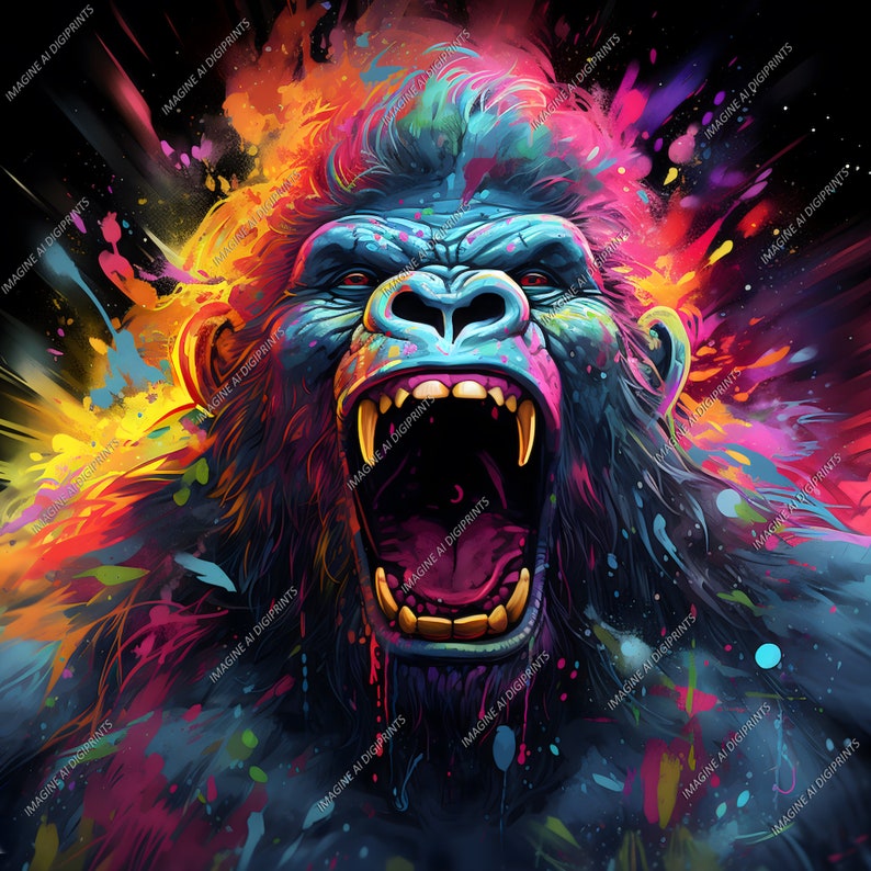 Gorilla Rage 1, Digital Art Print, AI Generated, Wall Art, Digital ...