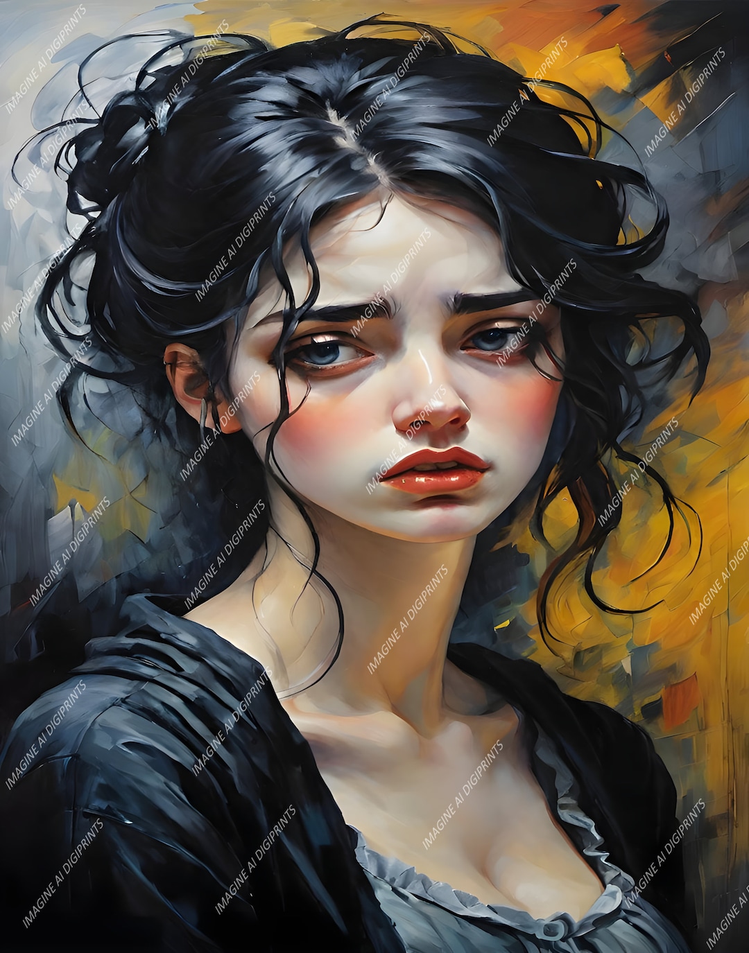 Woman in Sorrow, Impressionist, Digital Art Print, AI Generated Wall ...