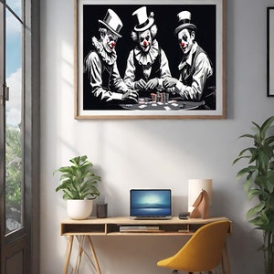 Poker Clowns 4 Black & White Digital Art Print, AI Generated, Wall Art ...