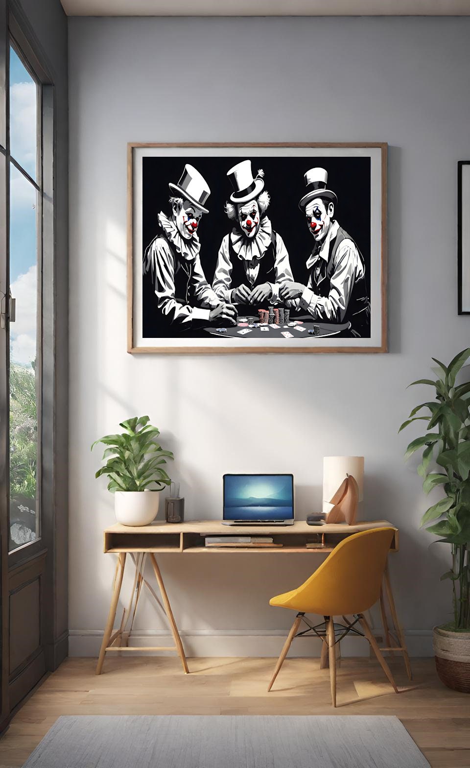 Poker Clowns 4 Black & White Digital Art Print, AI Generated, Wall Art ...