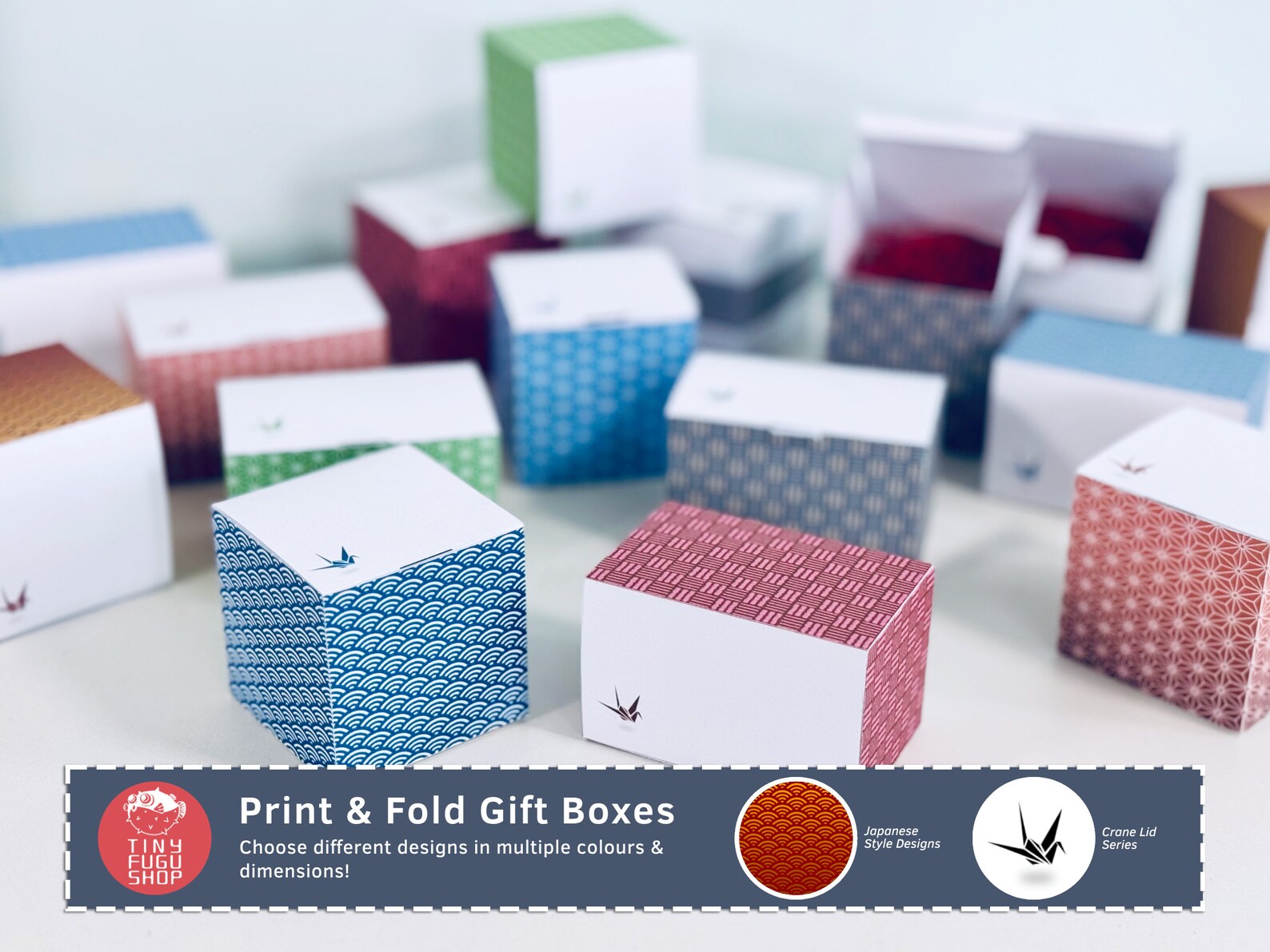 Japanese Style Design DIY Gift Box 80x50x50mm, Fits A4, Japanese Design ...