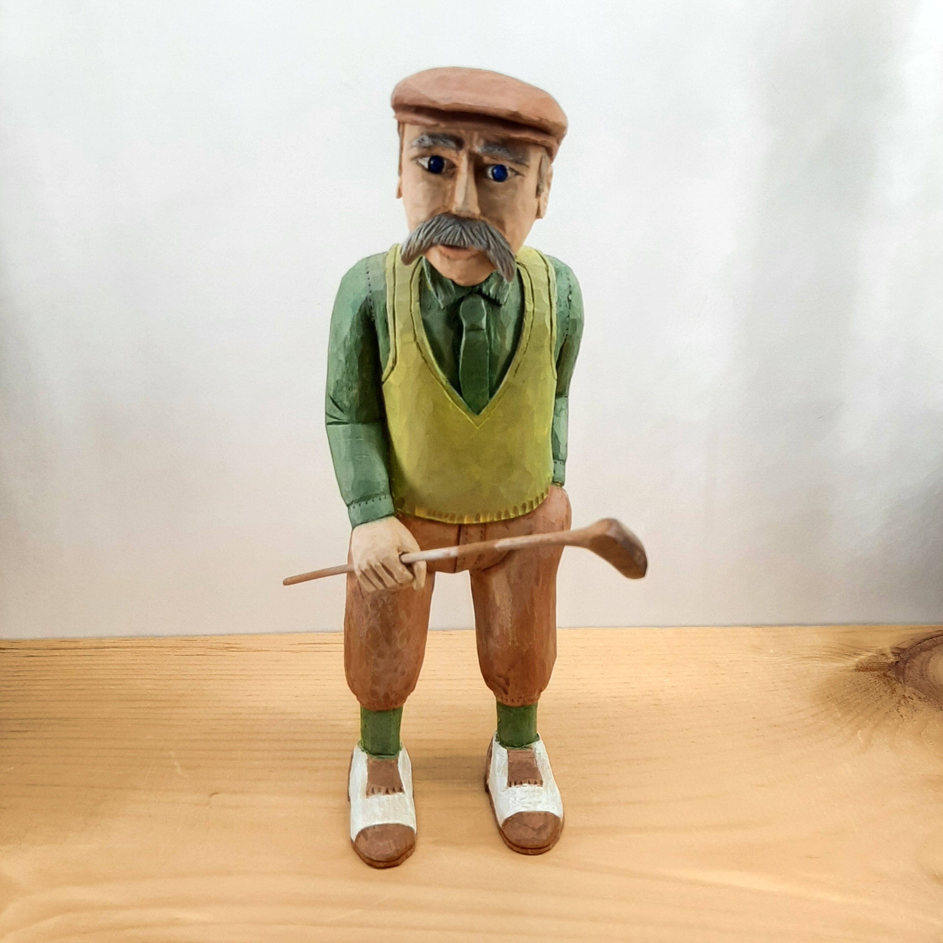 Unique Painted Golfer Wood Carving - Etsy