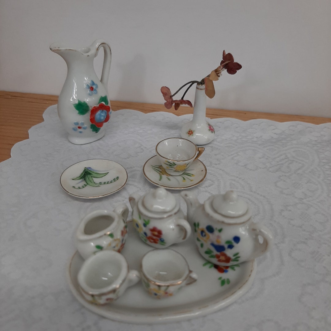 Miniature Porcelain Tea Set, Vase, Pitcher and Teacup/plates - Etsy