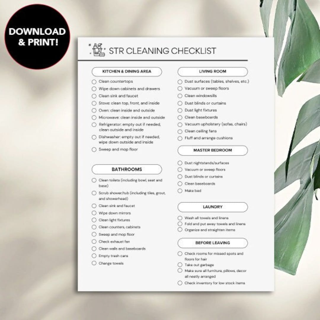 Minimalist Airbnb, VRBO, Short-term Rental Cleaning Checklist - Instant ...