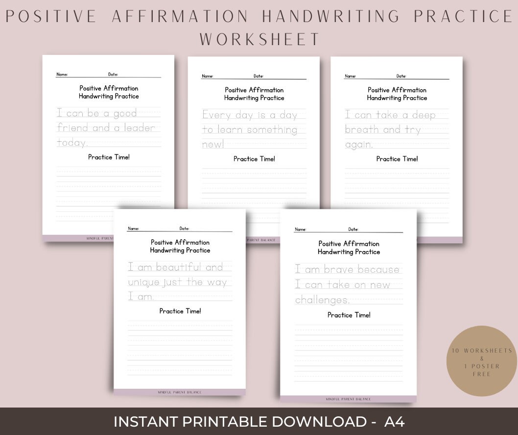 Positive Affirmation Handwriting Practice Worksheet, Preschool Line ...