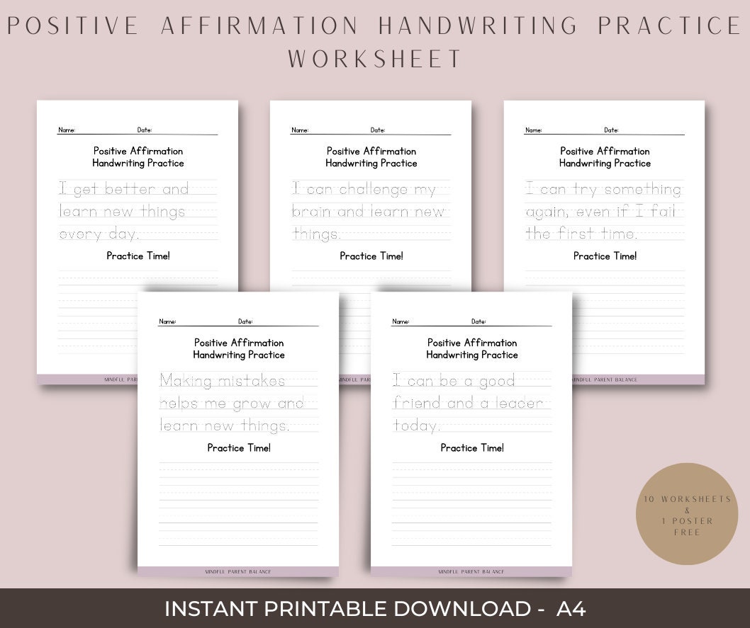 Positive Affirmation Handwriting Practice Worksheet, Preschool Line ...