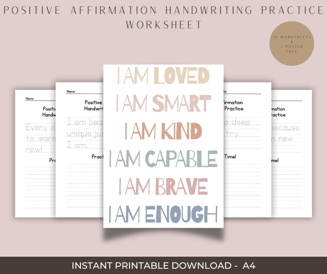 Positive Affirmation Handwriting Practice Worksheet, Preschool Line ...