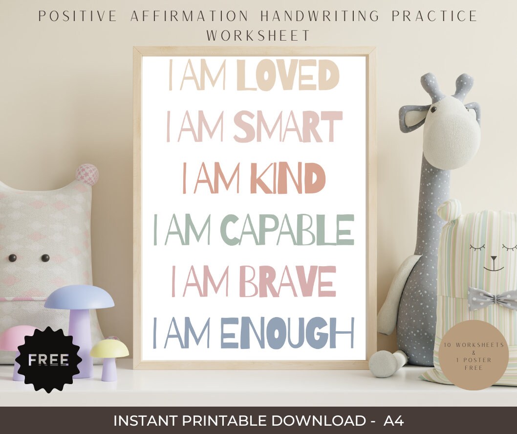 Positive Affirmation Handwriting Practice Worksheet, Preschool Line ...