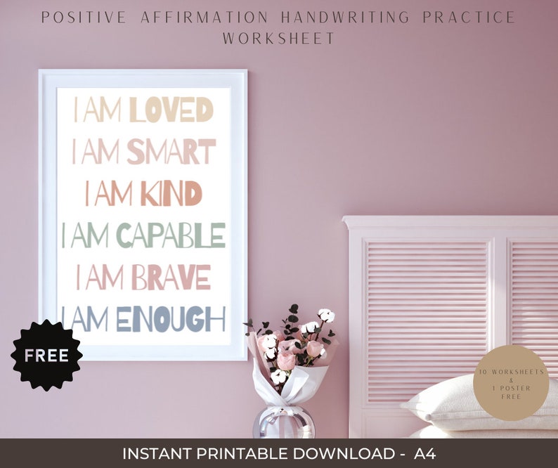 Positive Affirmation Handwriting Practice Worksheet, Preschool Line ...