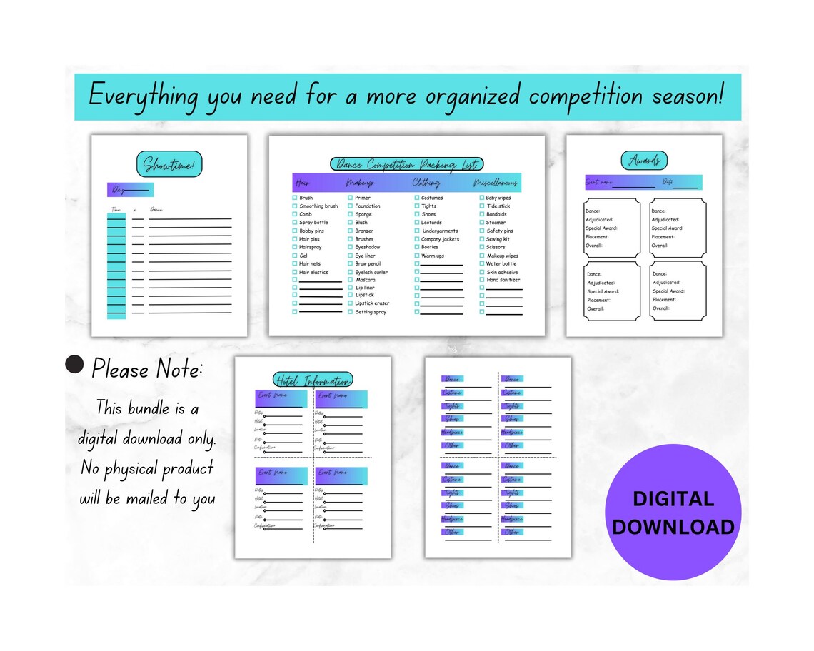 Dance Competition Printable Bundle, Dance Competition Packing List ...
