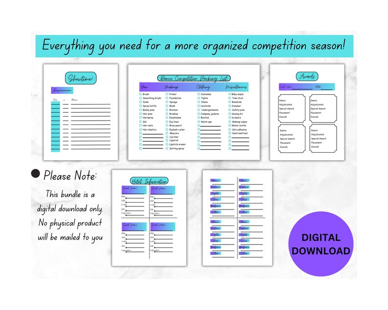 Dance Competition Printable Bundle, Dance Competition Packing List ...