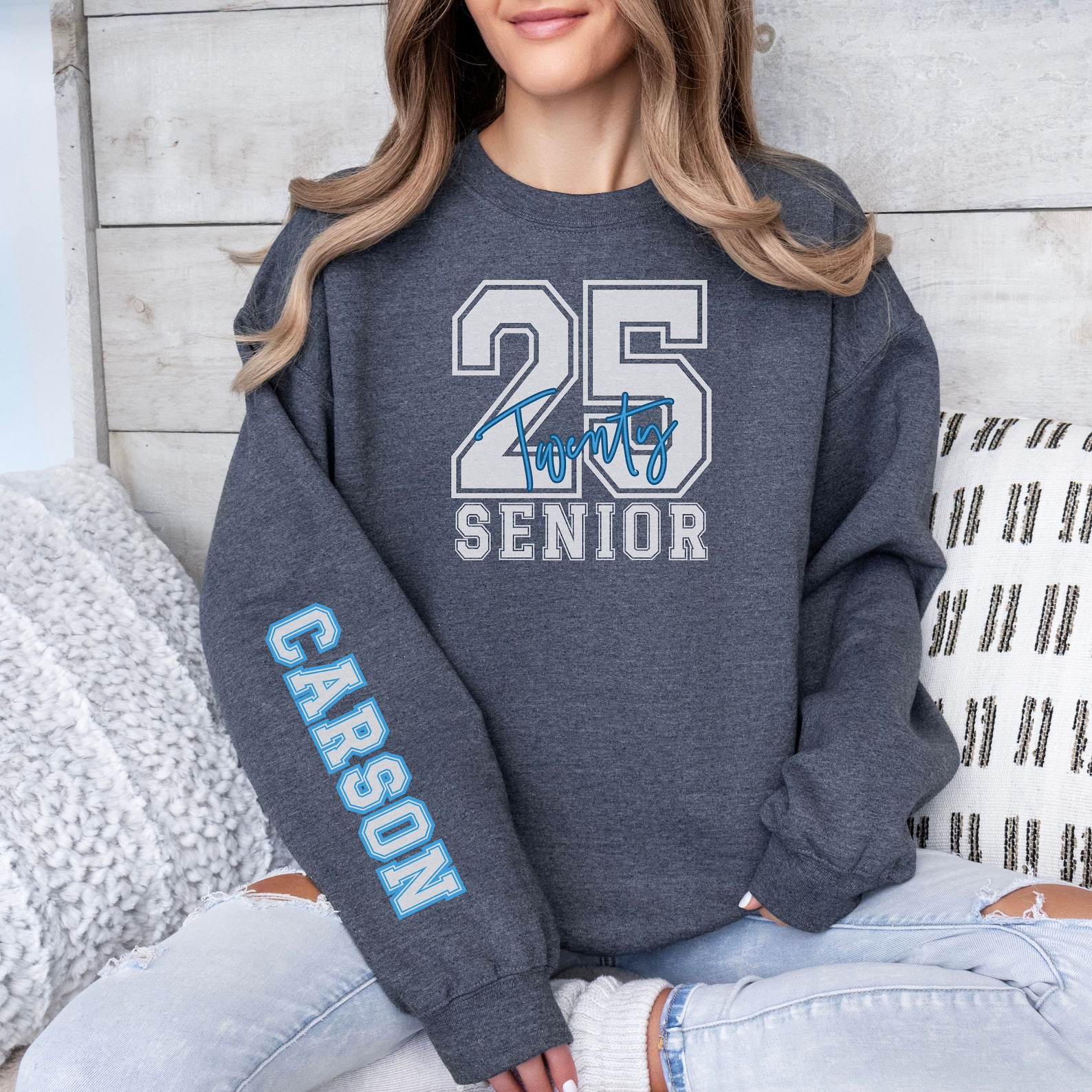 Personalized Senior Sweatshirt, Class of 2025 Crewneck, Sleeve Print ...