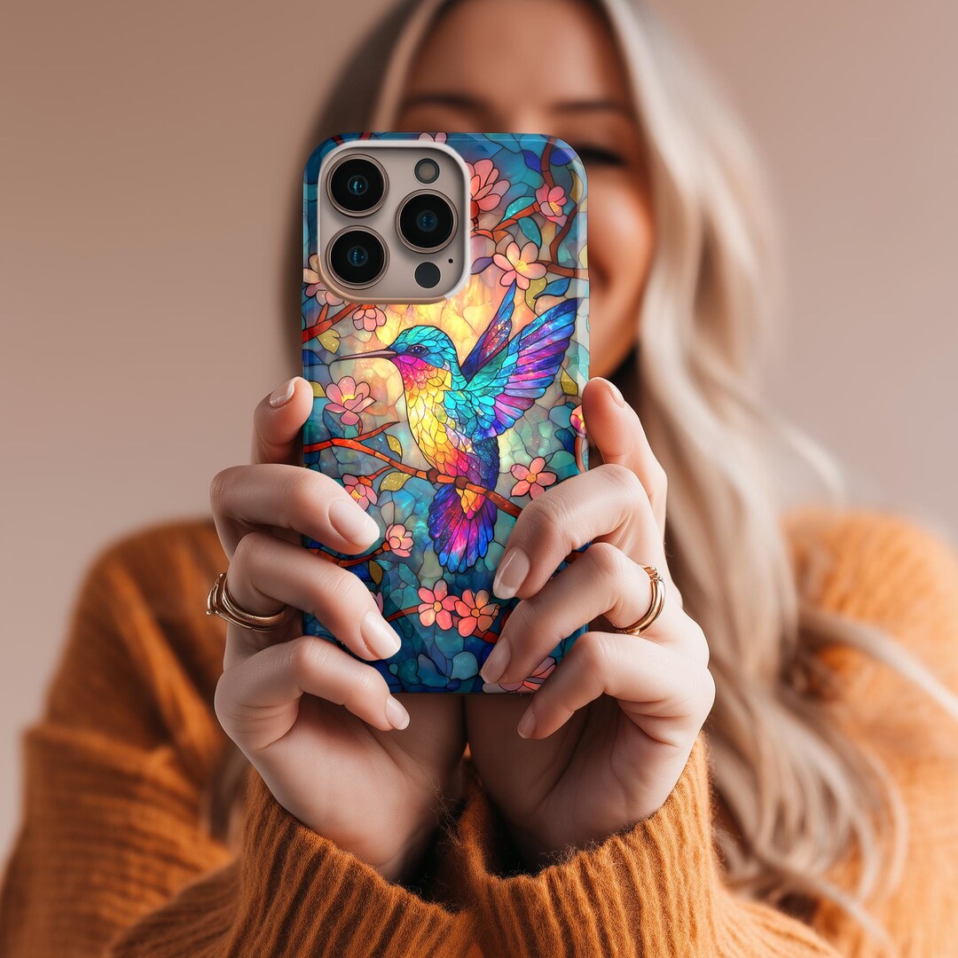 Stained Glass Hummingbird Phone Case – Tough iPhone Cover 16 15 14 13 ...