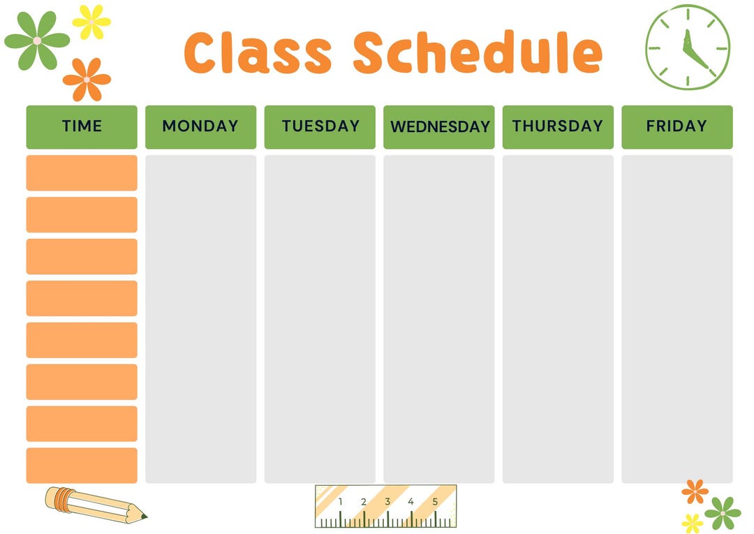 Colorful Orange and Green School Time Table Class Schedule With Nice ...