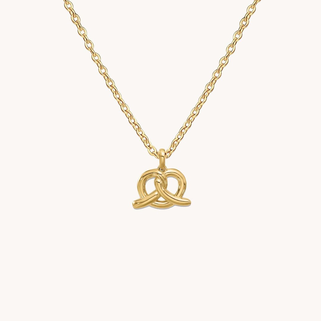 14K Gold Pretzel Pendant Necklace – Dainty Snack Charm Necklace in ...