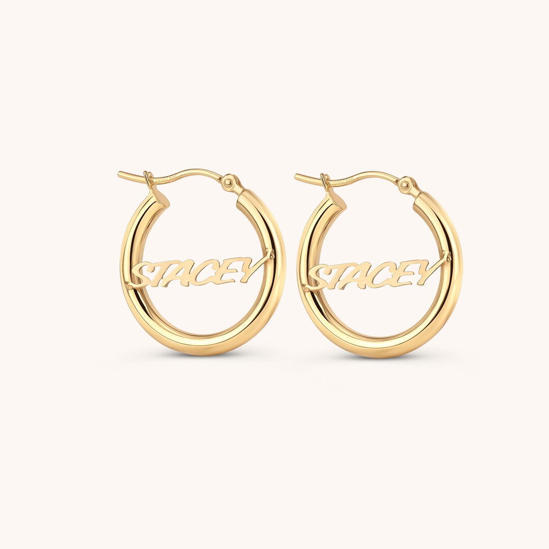Personalized Name Plate Hoop Earrings – Custom Name Hoops in 925 Silver ...