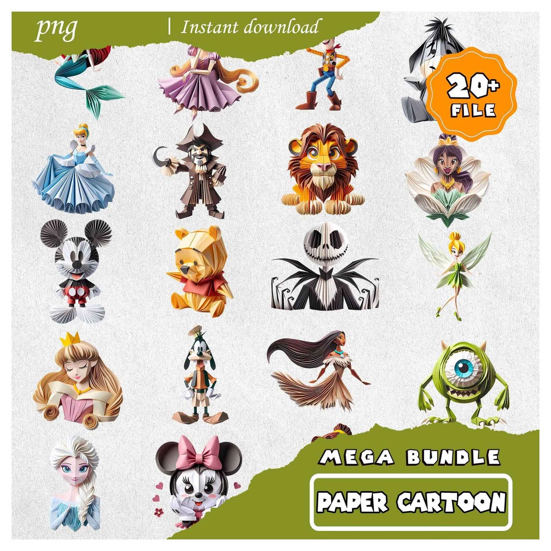 Paper Cartoon Characters Mega Bundle Svg, Cricut Printable Clipart ...