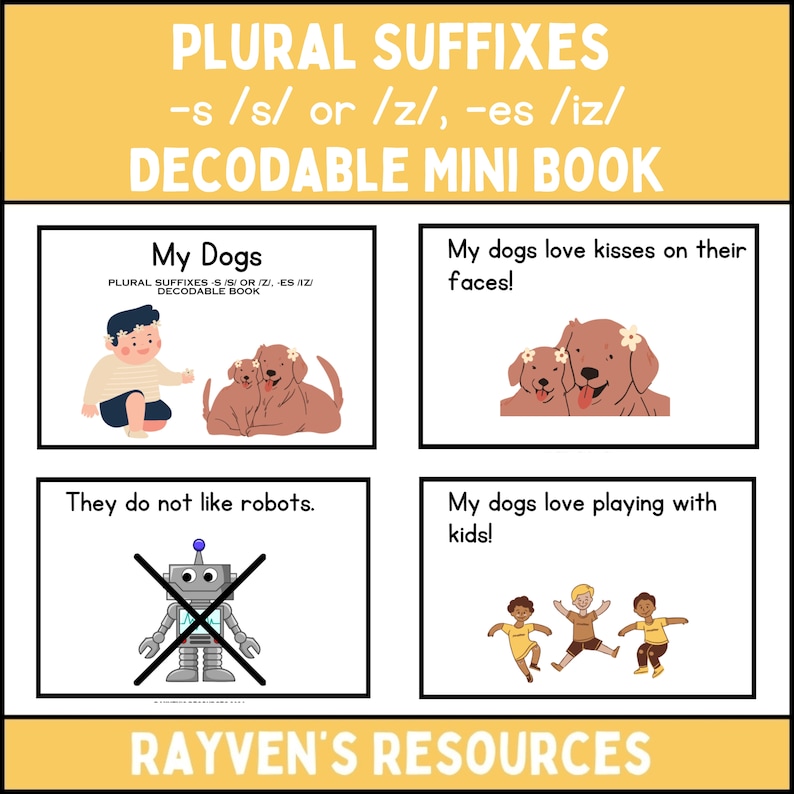 Plural Suffixes s /s/ /z/, es /iz/ Decodable Mini Book 1st Grade ...