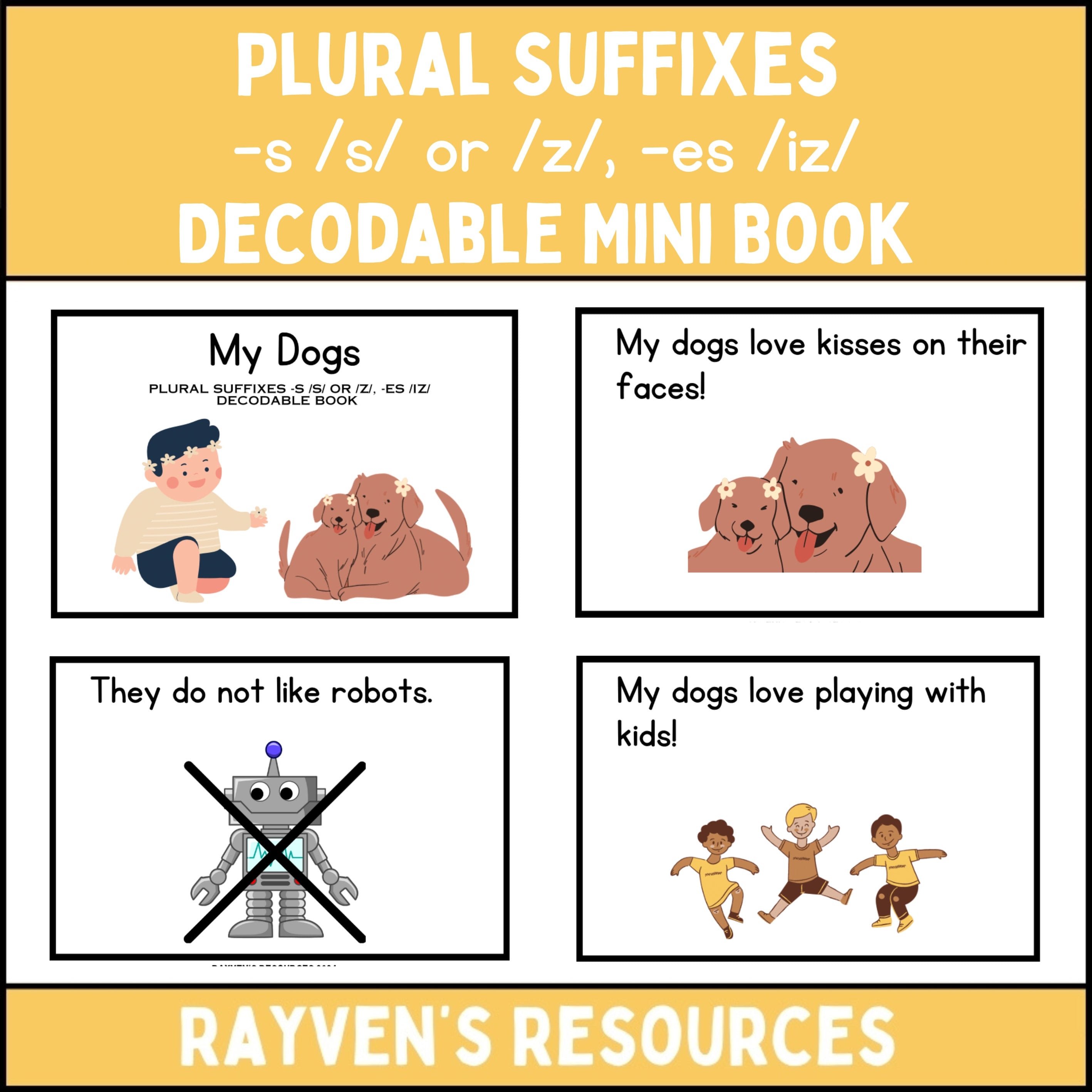 Plural Suffixes -s /s/ /z/, -es /iz/ Decodable Mini Book 1st Grade ...