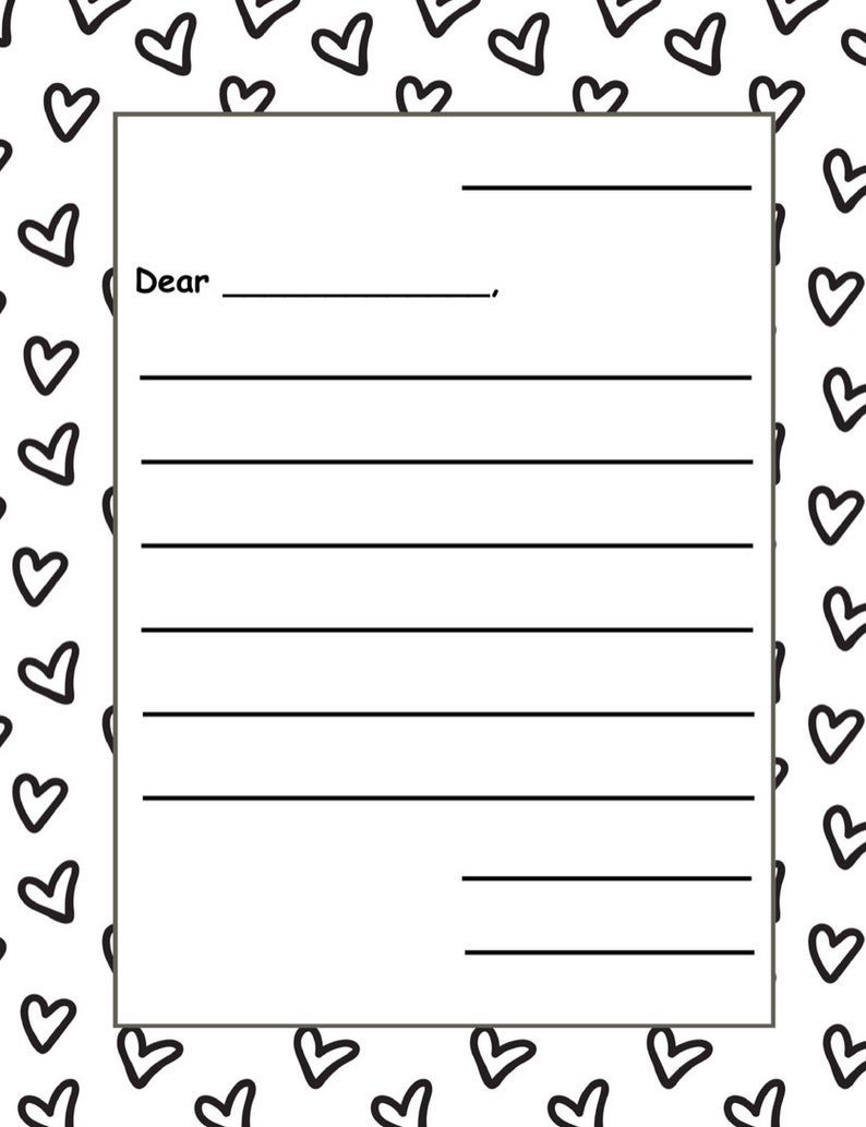 Valentine’s Day Letter Writing Paper Heart Borders for Writing Center ...