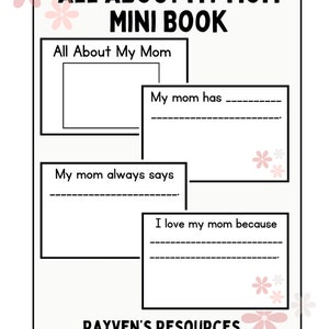 Mother's Day All About My Mom Mini Book K/1st Grade Writing - Etsy