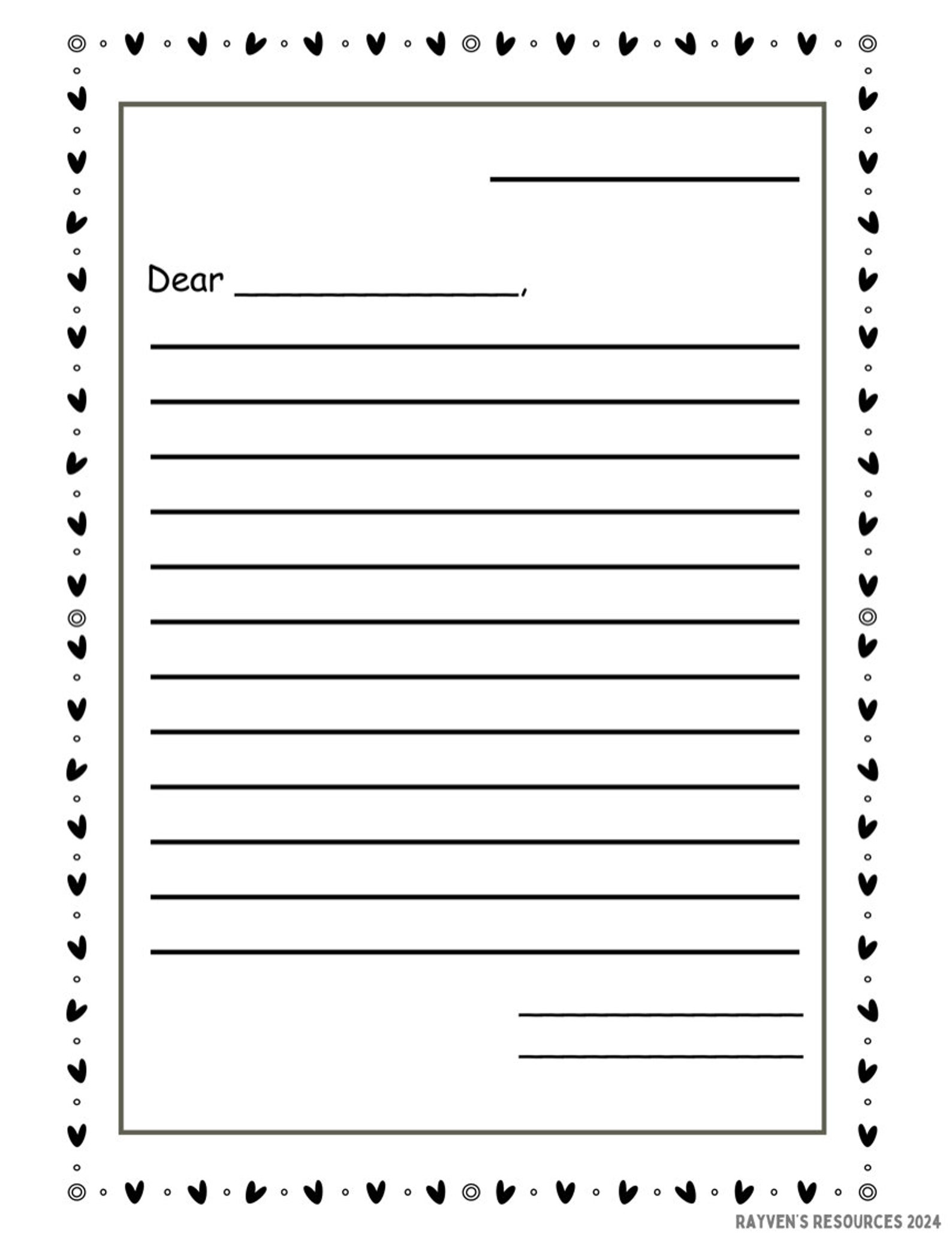 Valentine’s Day Letter Writing Paper Heart Borders for Writing Center ...