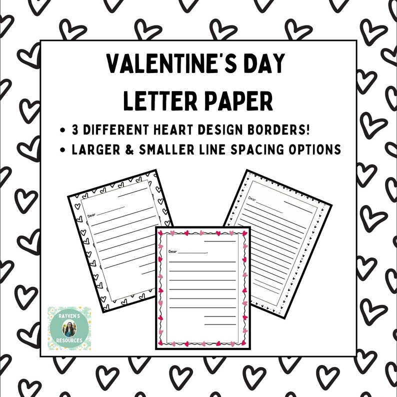 Valentine’s Day Letter Writing Paper Heart Borders for Writing Center ...