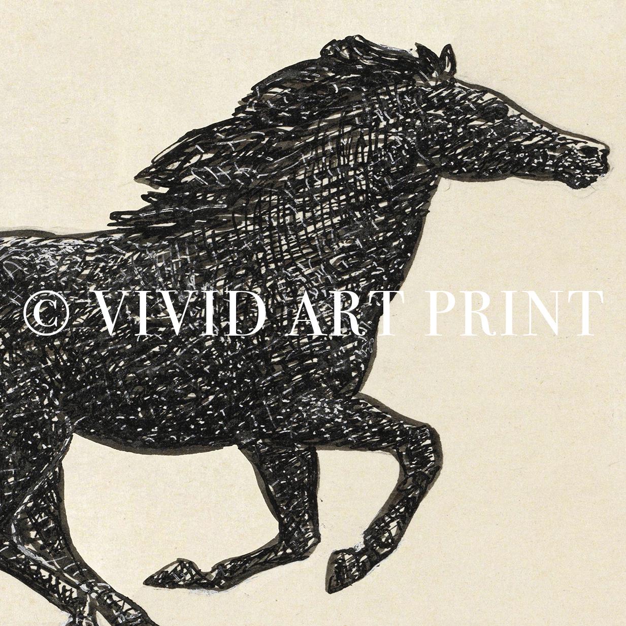 Vintage Galloping Horse Sketch Print: Rustic Equestrian Art (digital ...