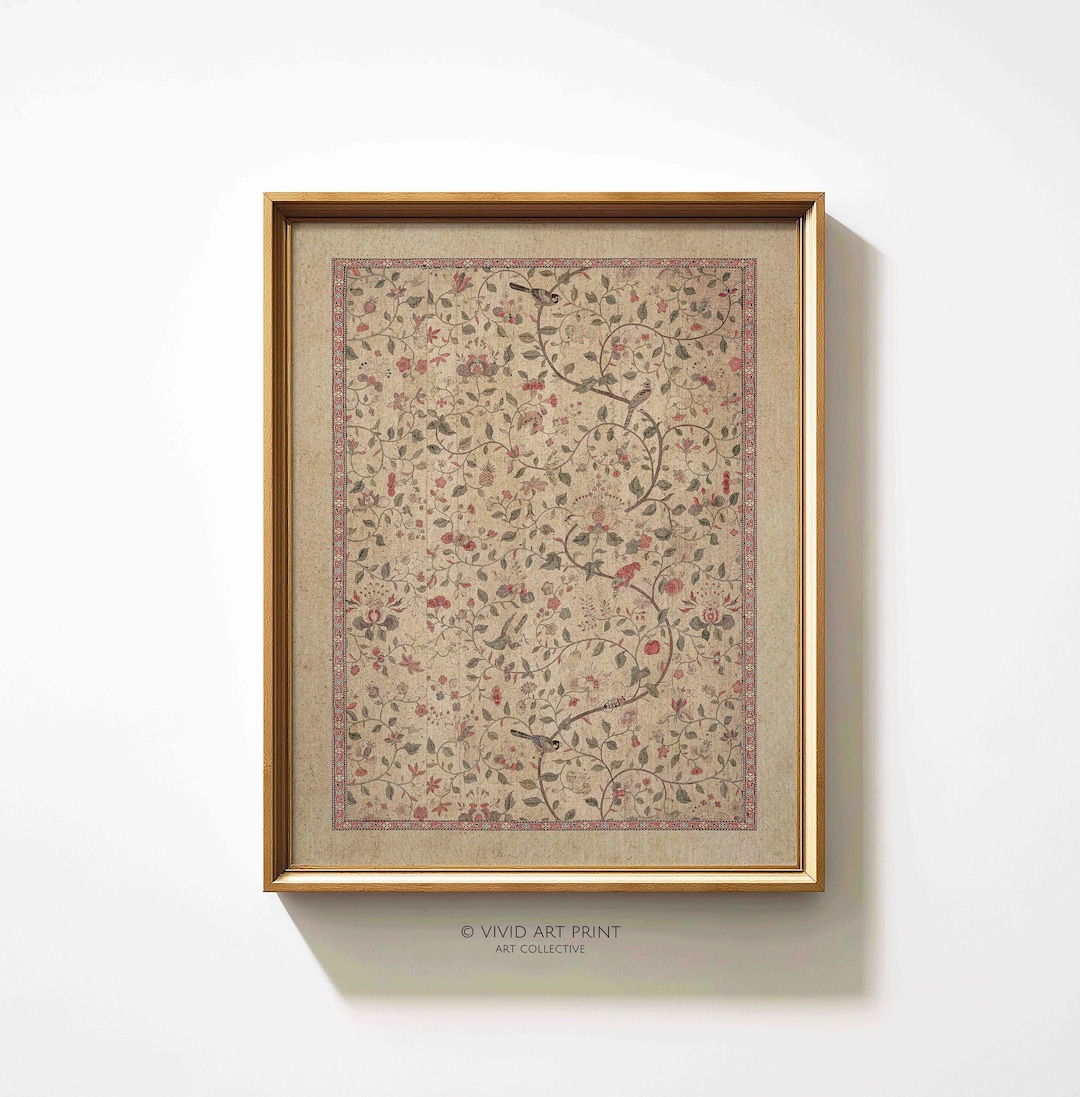 Vintage Floral and Bird Pattern PRINTABLE Tapestry Antique Art | Ornate ...