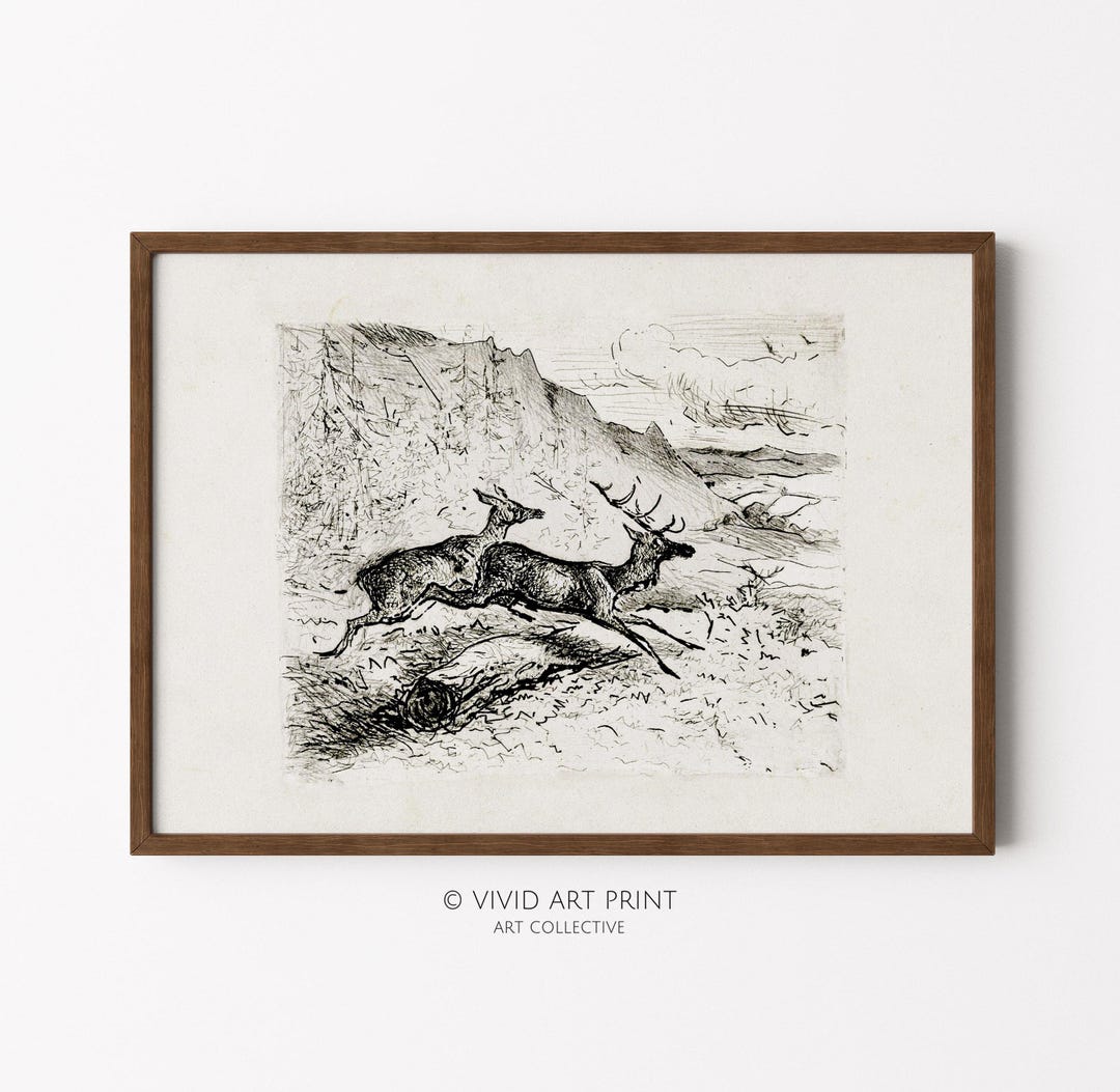 Rustic Vintage Deer Sketch | Nursery Wildlife PRINTABLE Wall Art ...