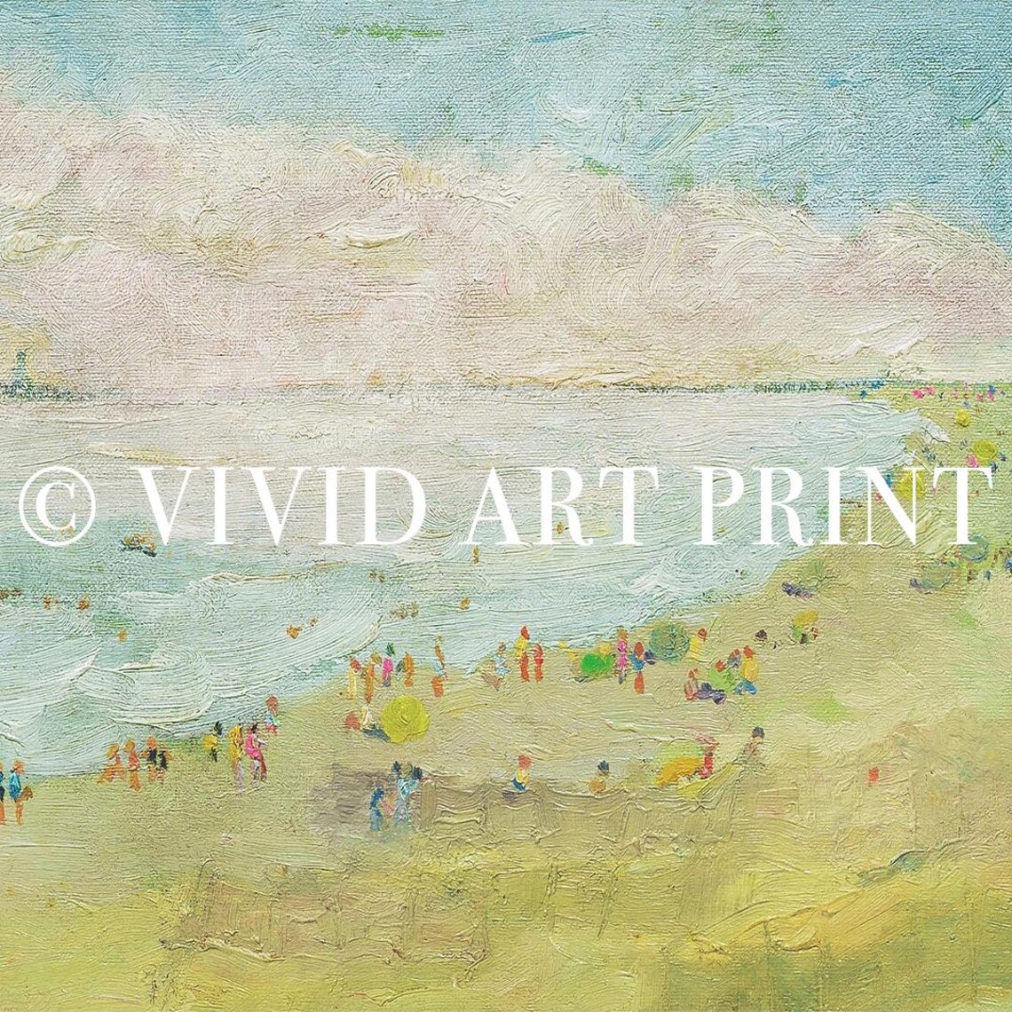Coastal Cottagecore Seascape Art Print: Vintage Beach Day (digital ...