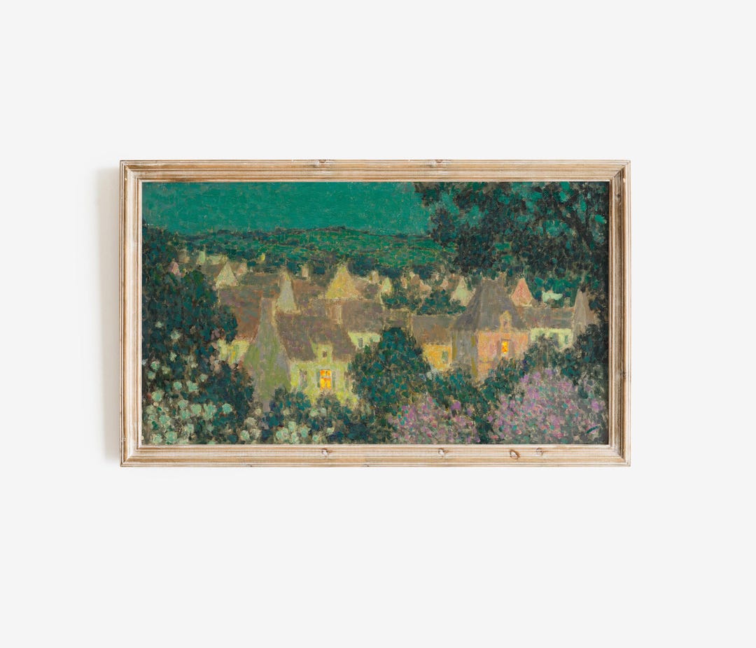 Vintage Evening Village Frame TV Wall Art | Cottagecore Twilight ...