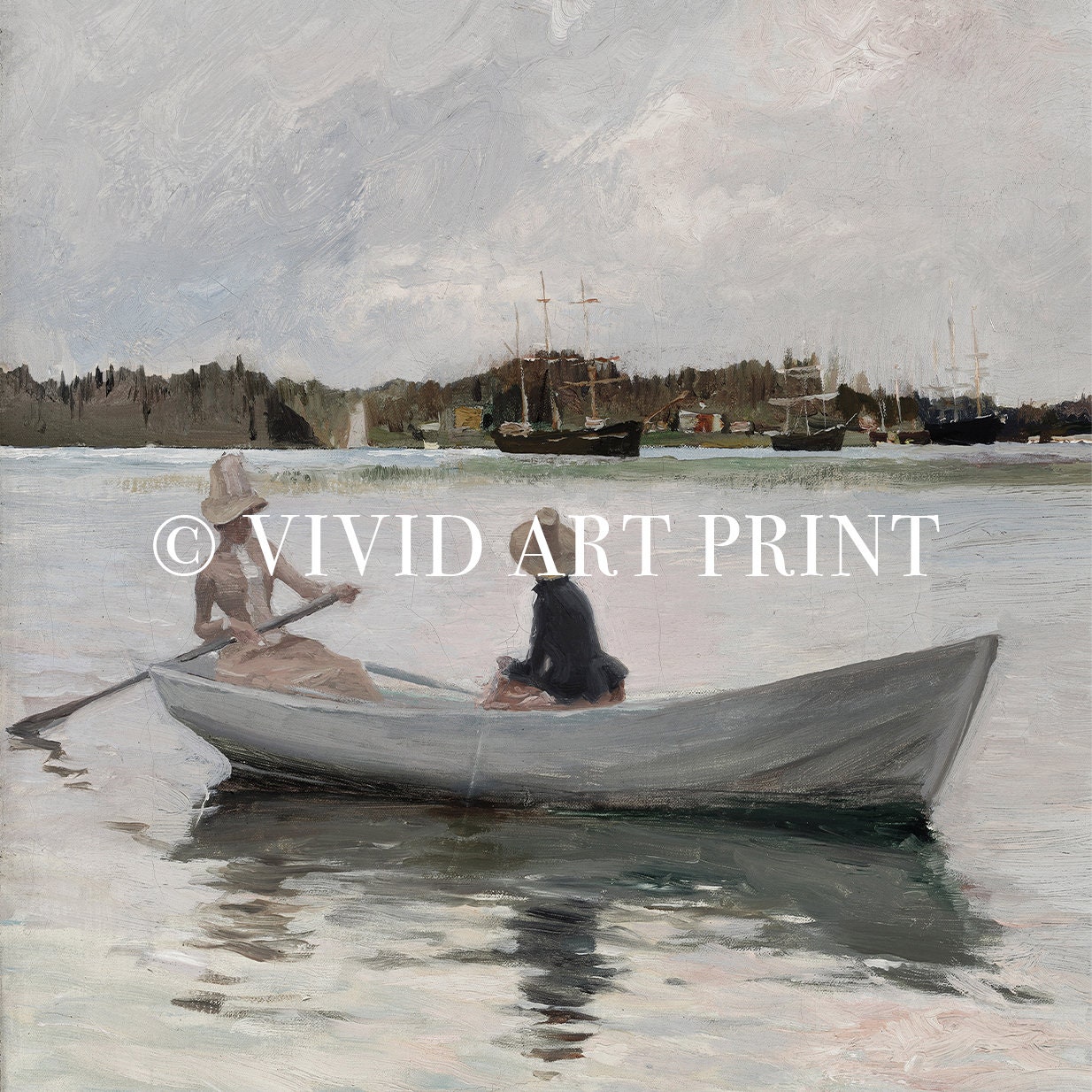 Vintage Impressionist Boat Art Print: Women in a Rowing Boat (digital ...