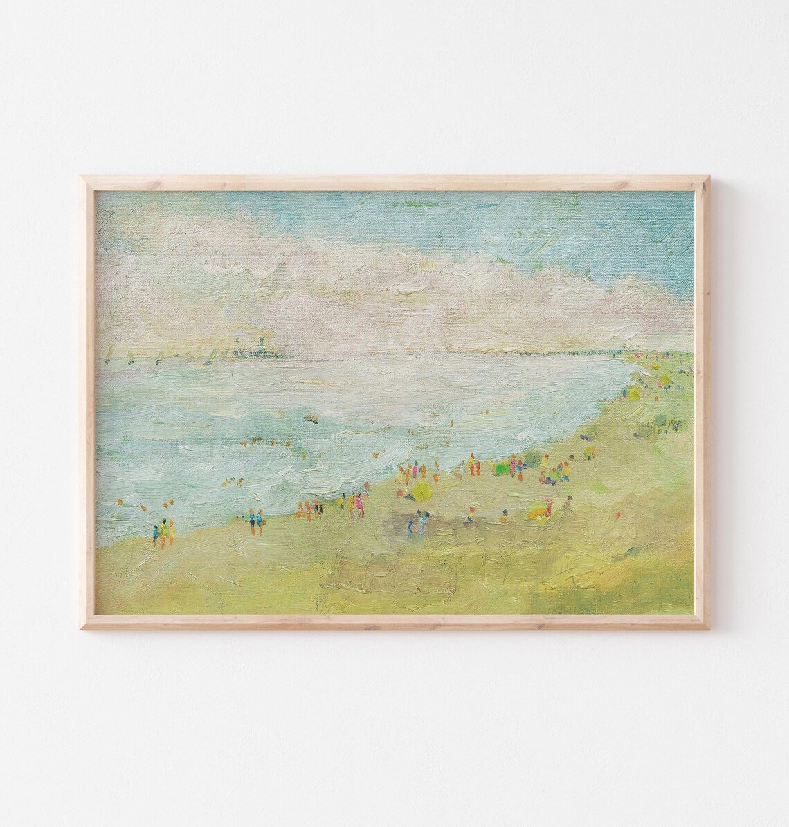 Coastal Cottagecore Seascape Art Print: Vintage Beach Day (digital ...