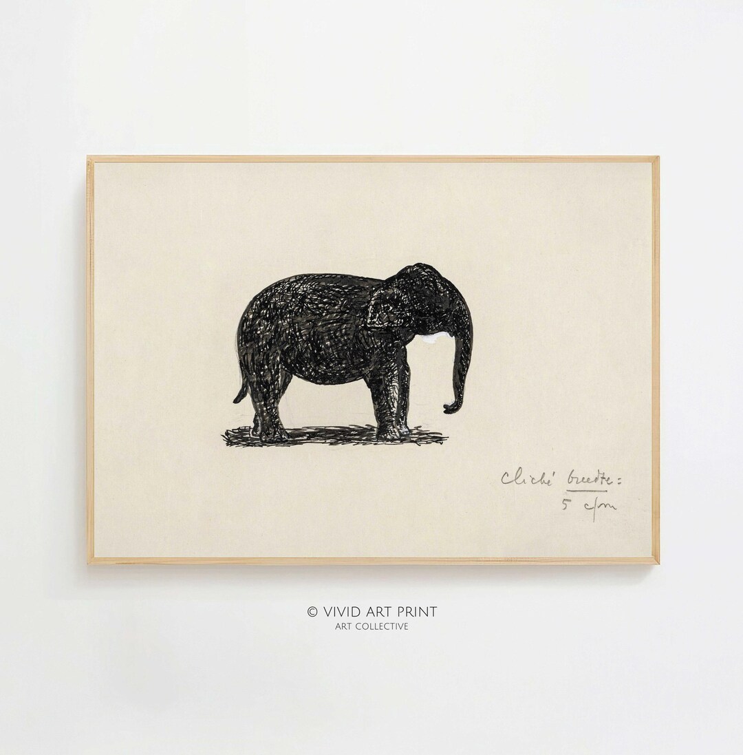 Rustic Elephant PRINTABLE Wall Art | Vintage Minimalist Sketch ...