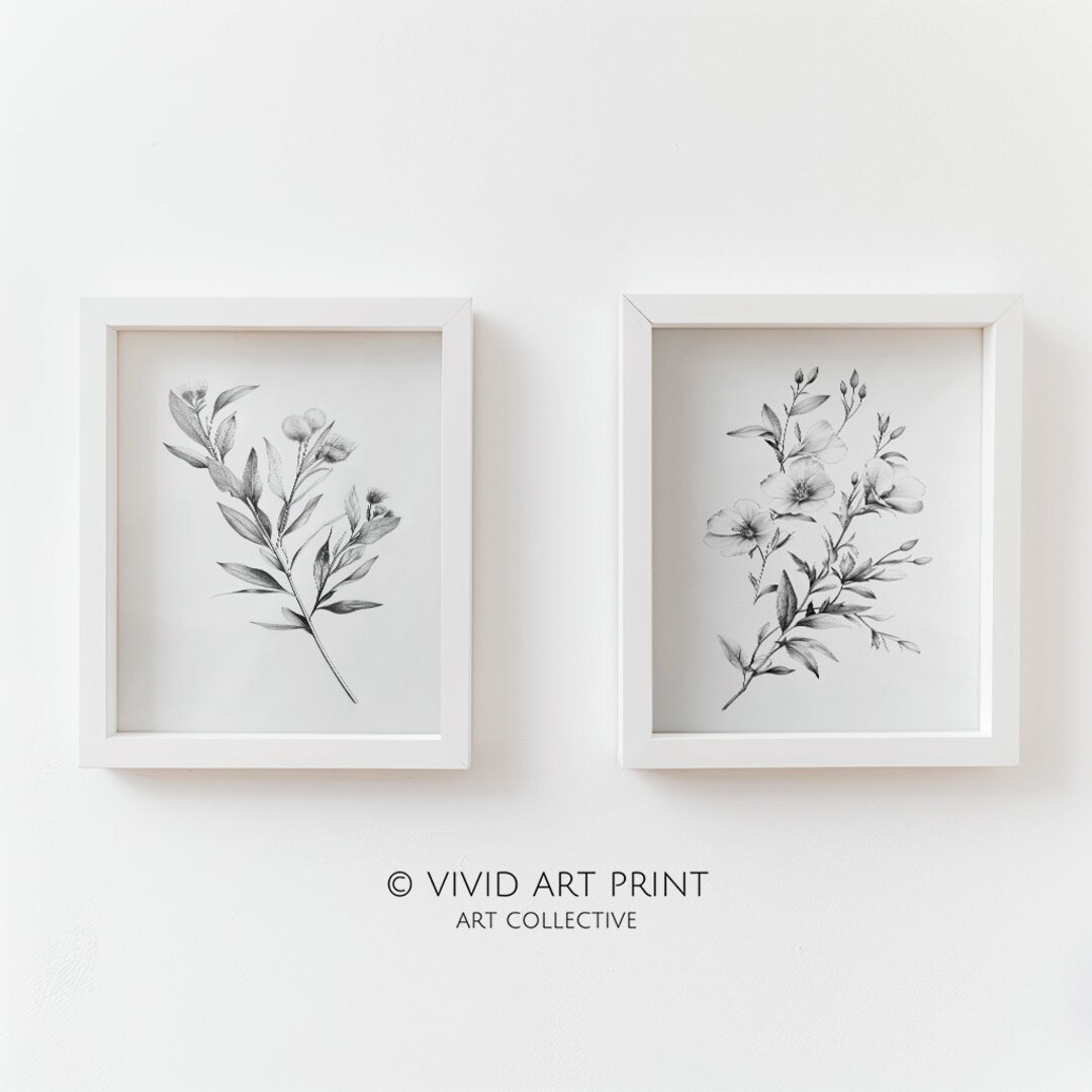 Delicate Flora Pencil Printable Art botanical Grace Downloadable ...