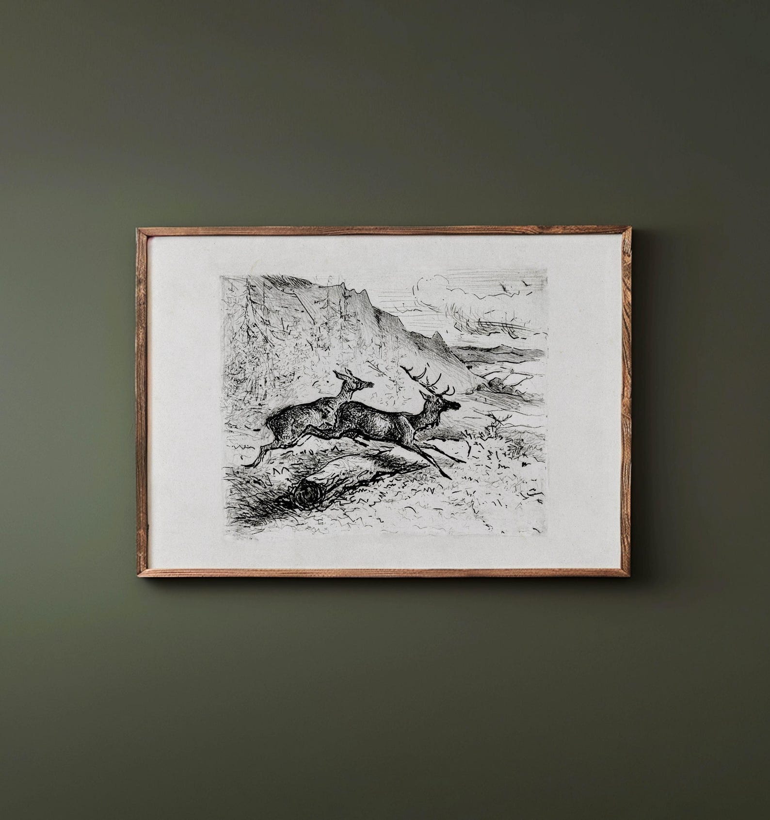 Rustic Vintage Deer Sketch | Nursery Wildlife PRINTABLE Wall Art ...