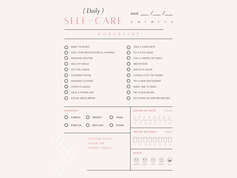 Daily Self Care Checklist Canva Template - Etsy Daily Self Care Checklist Canva Template - Etsy