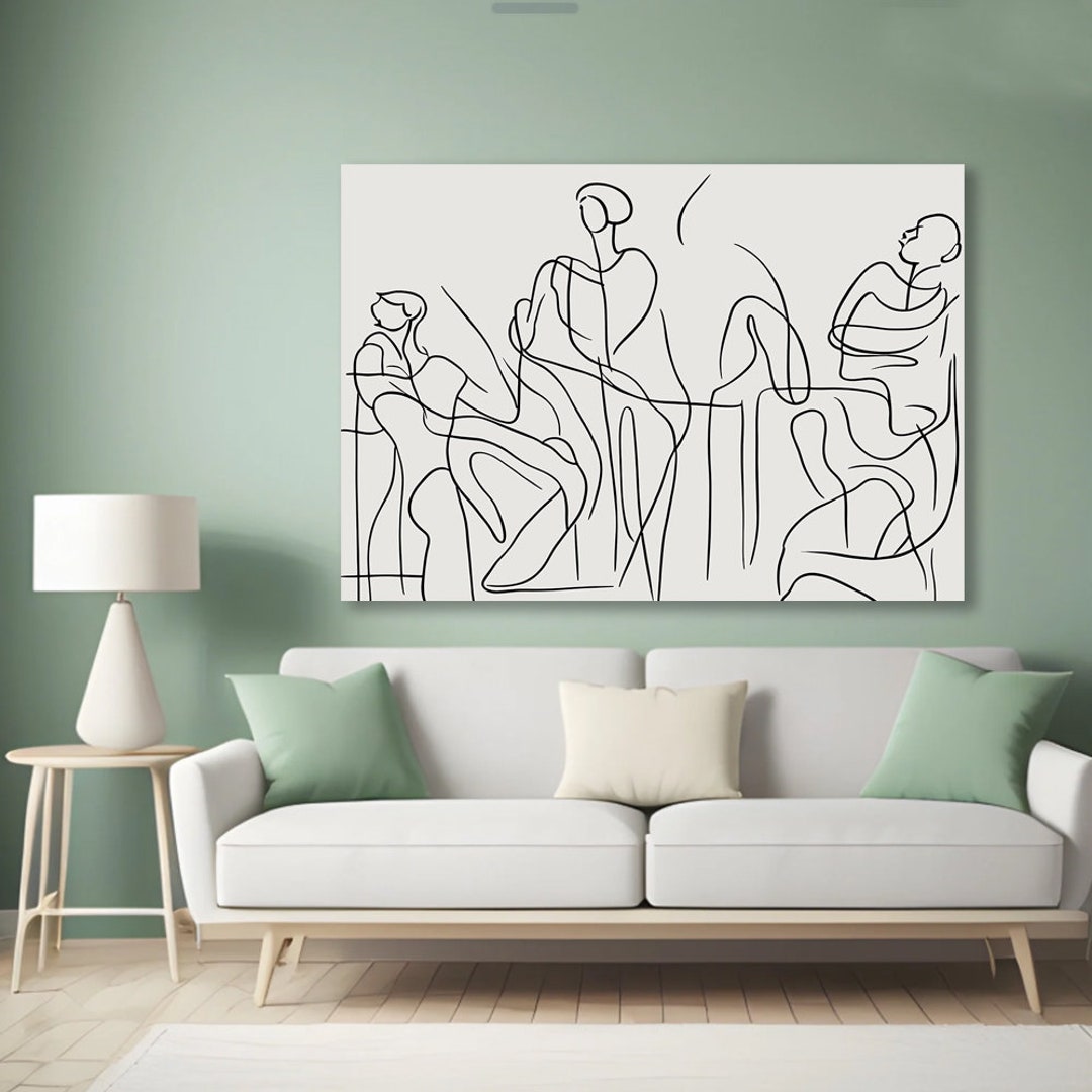 A Talking Group of People at a Coffee Shop Line Art Abstract Original Art for Interior Designers ...